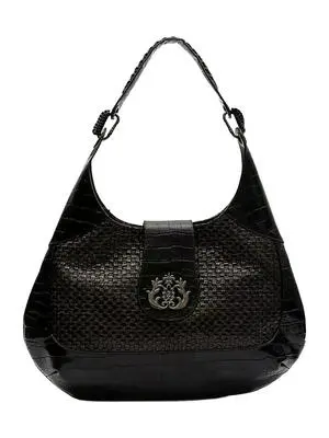 ISLA Woven Embossed Shoulder Bag - Black