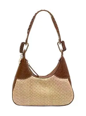 ISLA Woven Crocodile-effect Shoulder Bag - Neutrals