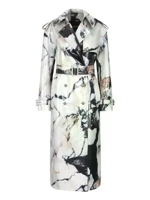Roberto Cavalli Marble-print Double-breasted Trench Coat - Black