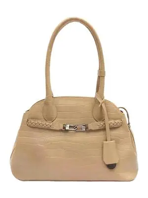ISLA Croc-embossed Braided Shoulder Bag - Neutrals
