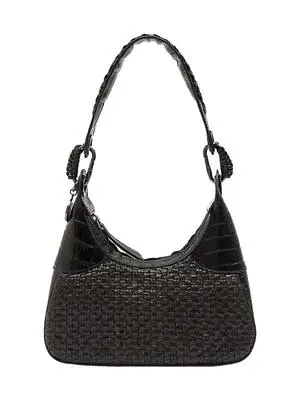 ISLA Woven Crocodile-effect Shoulder Bag - Black