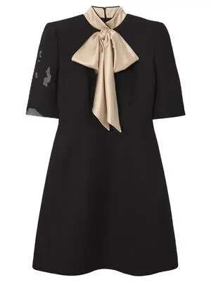 Valentino Garavani Bow-detailed Wool And Silk-blend Mini Dress - Black