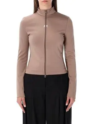 COURREGES Long Sleeve Zip Up Sweatshirt - Brown