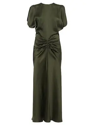 Victoria Beckham Gathered Slim-fit Woven Midi Dress - Dark Olive