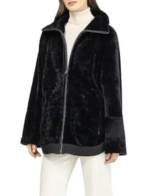 Gorski Textured Shearling Lamb Zip Jacket - Black