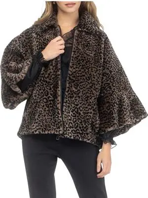 Gorski Print Shearling Jacket With Ruffle Sleeves - Leopard