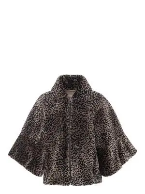 Gorski Leopard-Print Shearling Jacket With Ruffle Sleeves Leoprd