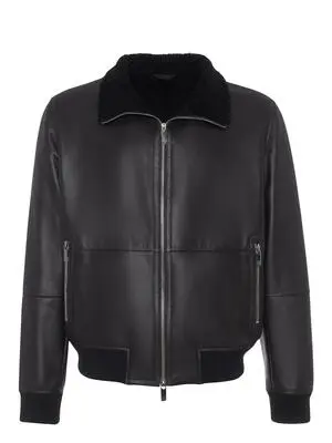 Gorski Shearling Lamb Bomber Jacket - Black