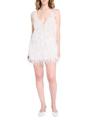 TWP Plunge Neck Feather Mini Dress