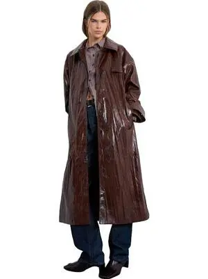 Topshop Faux Leather Trench Coat - Brown