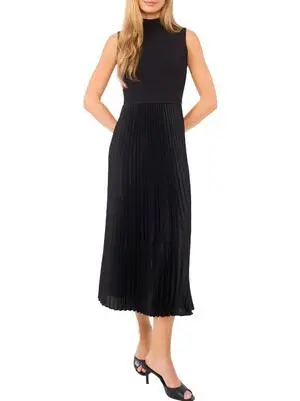 Halogen Mixed Media Sleeveless Midi Dress - Rich Black