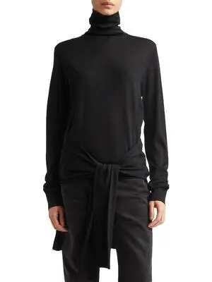 TOTEME Double Sleeve Wool & Silk Turtleneck Sweater - Black