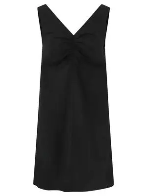 LA PISCINE Ruched V-neck Dress - Black