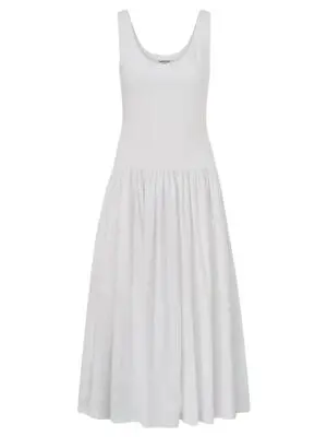 LA PISCINE Gathered Midi Dress - White