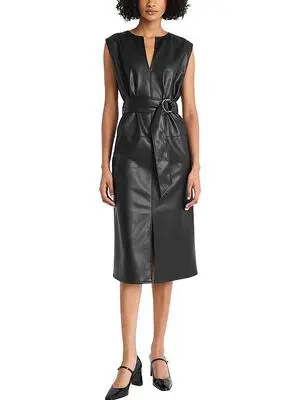 LUXELY Oversized Faux Leather Midi Dress - Black