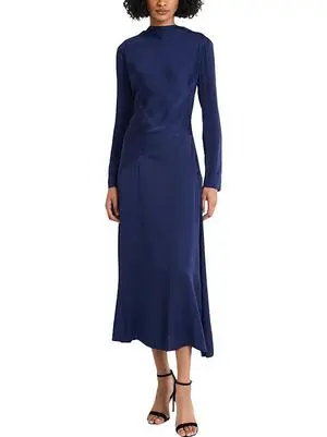 LUXELY Long Sleeve Mock Neck Maxi Dress - Evening Blue