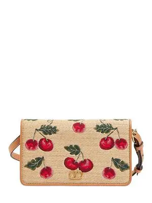Valentino Garavani Mini Cherryfic Vlogo Jacquard Raffia Bag - Natural Multi