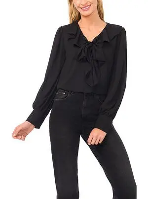 CECE DUPRAZ Ruffle Tie Neck Blouse - Rich Black