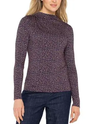 LIVERPOOL Gathered Mock Neck Top - Wine Berry Multi