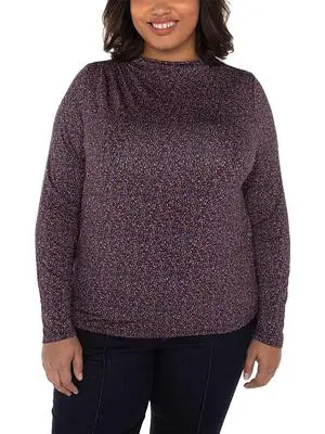 LIVERPOOL Shirred Mock Neck Long Sleeve Top - Wine Berry Multi