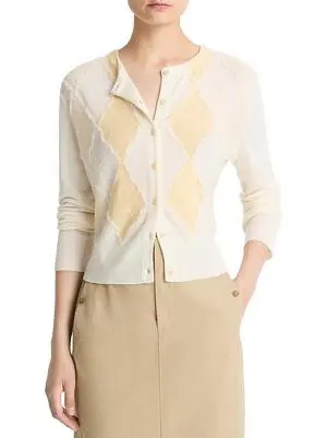 Vince Argyle Knit Cardigan - Cream/palazzo