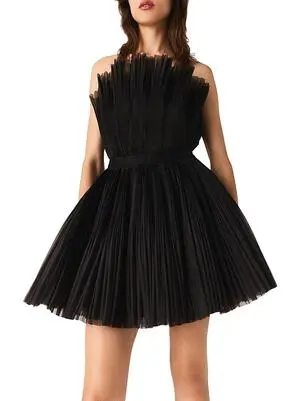 Maje Rulle Pleated Tulle Bustier Dress - Black
