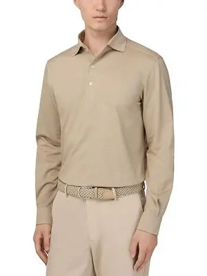 Boggi Milano Japanese Jersey Long Sleeve Polo Shirt - Beige