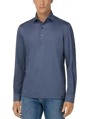 Boggi Milano Japanese Jersey Long Sleeve Polo Shirt - Indigo