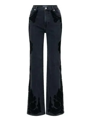 Veronica Beard Crosbie Embroidered Wide-leg Jeans - Washed Ony