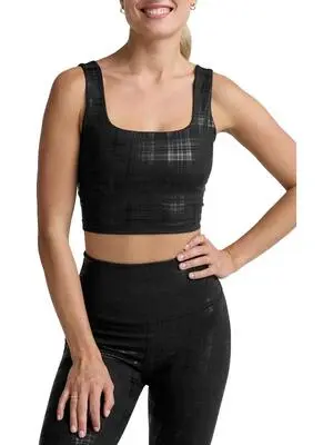 Beyond Yoga Plaid Metallic Crop Tank - Plaid Foil Black