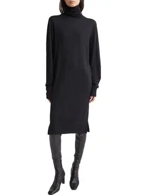 TOTÊME Longline Turtleneck Organic Cotton & Cashmere Sweater - Black