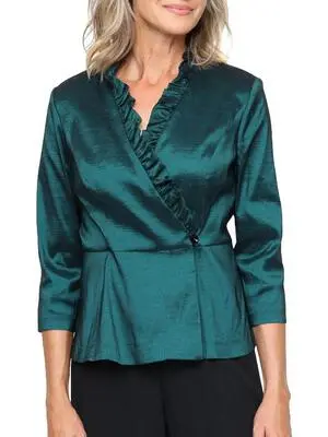 Alex Evenings Stretch Taffeta Faux Wrap Peplum Top - Emerald Green