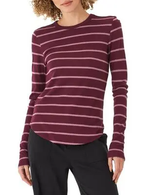 THREADS 4 THOUGHT Torri Caribbean Stripe Rib Long Sleeve T-shirt - Ultra Maroon/cherry Blossom