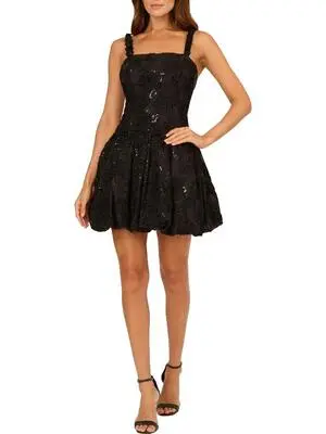 Adrianna Papell Sequin Soutache Bubble Skirt Mini Dress - Black