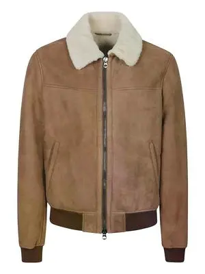 STEWART Shearling Collar Leather Jacket - Neutrals