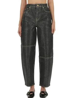 GANNI Stary Jeans In Sparkling Foil - Black