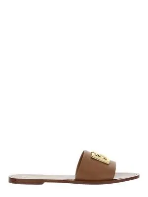 Dolce & Gabbana Leather Slide Sandal - Buff