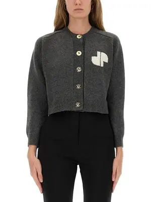 Patou Cropped Wool-cashmere Cardigan With Logo - Grey