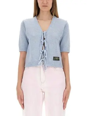 GANNI Cropped Cardigan With Bows - Baby Blue