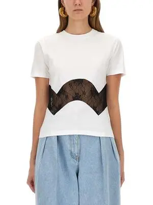 Nina Ricci Jersey T-shirt With Lace Insert - White