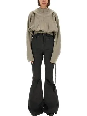 Rick Owens Cropped Hooded Tunic Sweatshirt - Grey