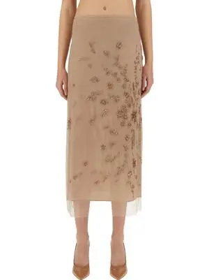 Fendi Embroidered Tulle Skirt - Nude