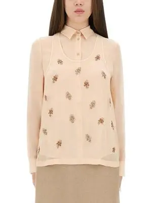 Fendi Embroidered Georgette Top - Pink