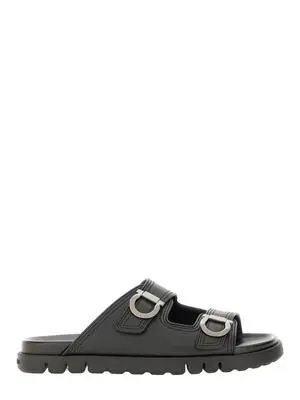 FERRAGAMO Double Strap Sandal - Black