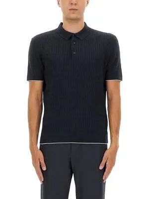 Hugo Boss Silk And Cotton Braided Polo Shirt - Blue