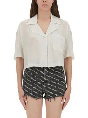 Alexander Wang Striped Lyocell Shirt With Embroidered Logo - White