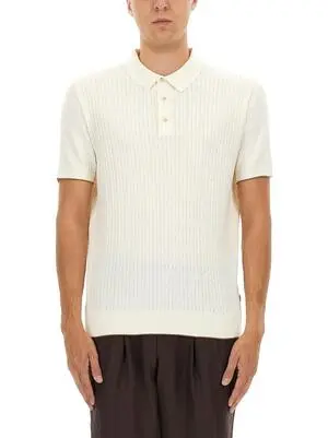 Hugo Boss Silk And Cotton Braided Polo Shirt - Ivory