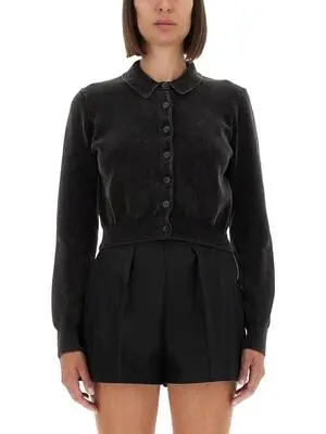 Alexander Wang Collared Cropped Cardigan - Charcoal