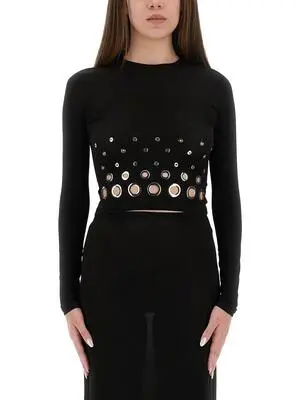 Rabanne Cropped Top With Eyelets - Black