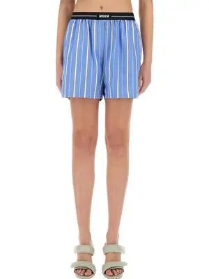 MSGM Striped Cotton Shorts - Azure